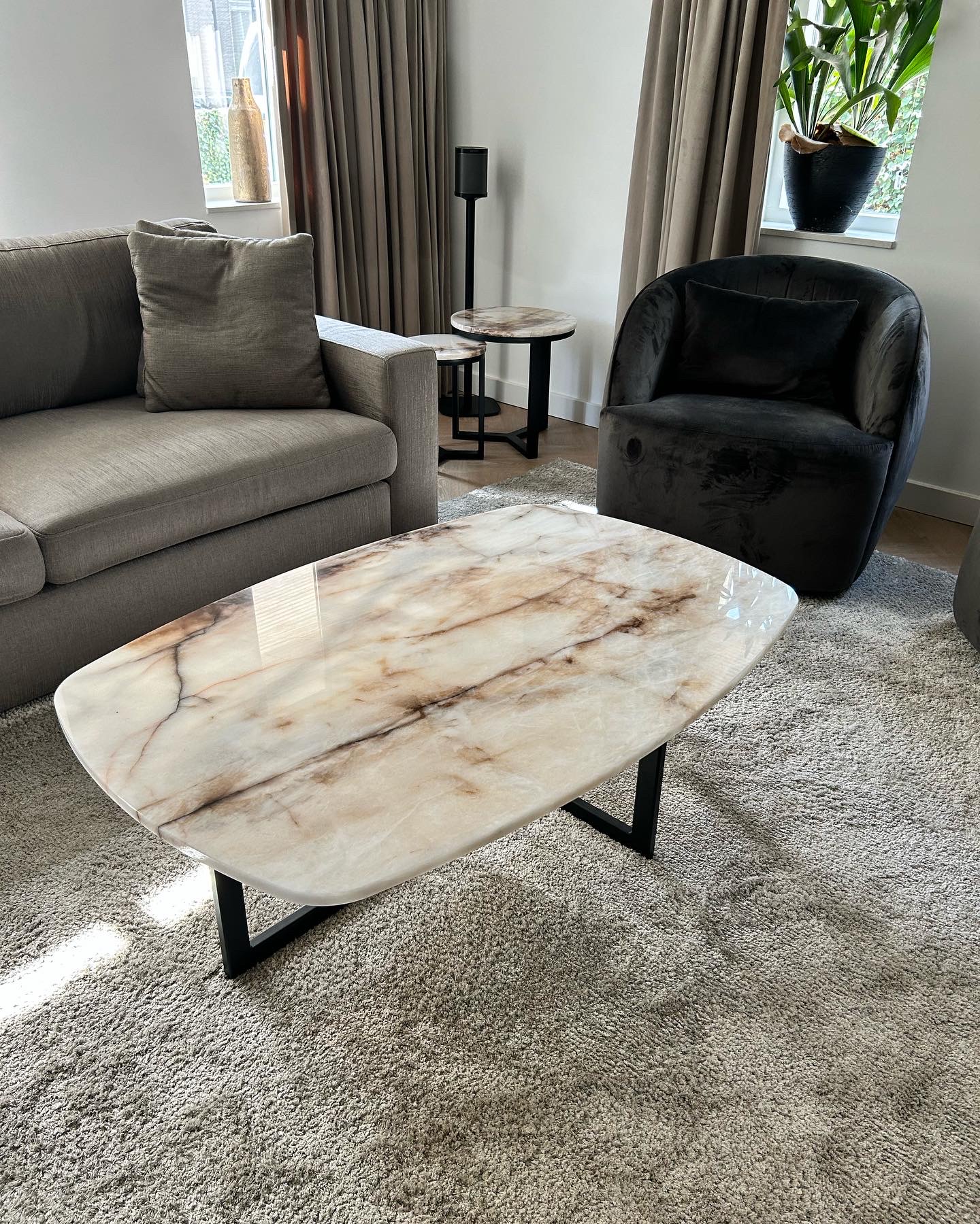 Marmer salontafel Deens Ovaal kruisframe Cristallo Champagne | Tafels ...